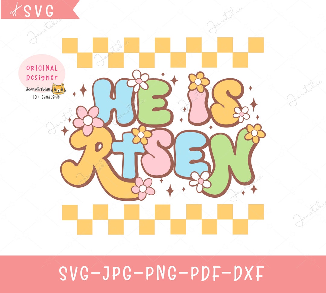 He is Risen Svg, He is Rien Retro, Checkered Easter Christian Png ...
