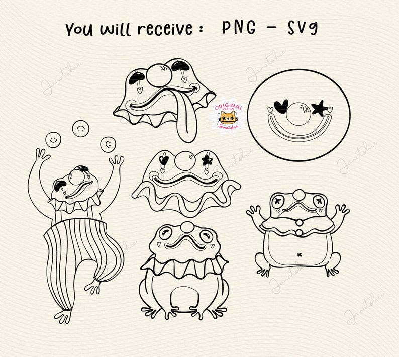 Retro Clown Frog Outline SVG: Hand-drawn Clipart (digital Download) - Etsy