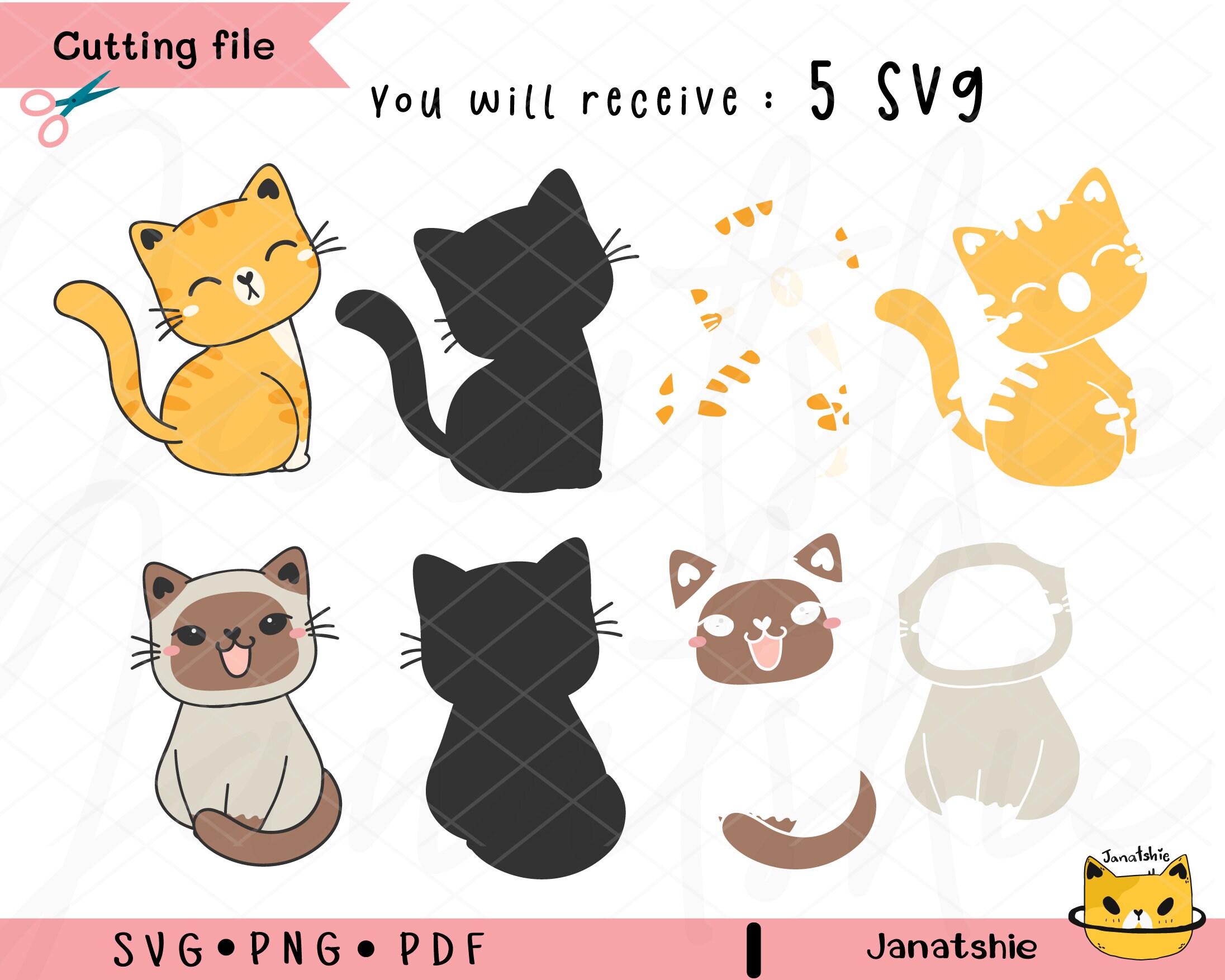 Cute Cat Svg Set, Kawaii Pet Clipart Set Set, Funny Kitten Clipart Set ...
