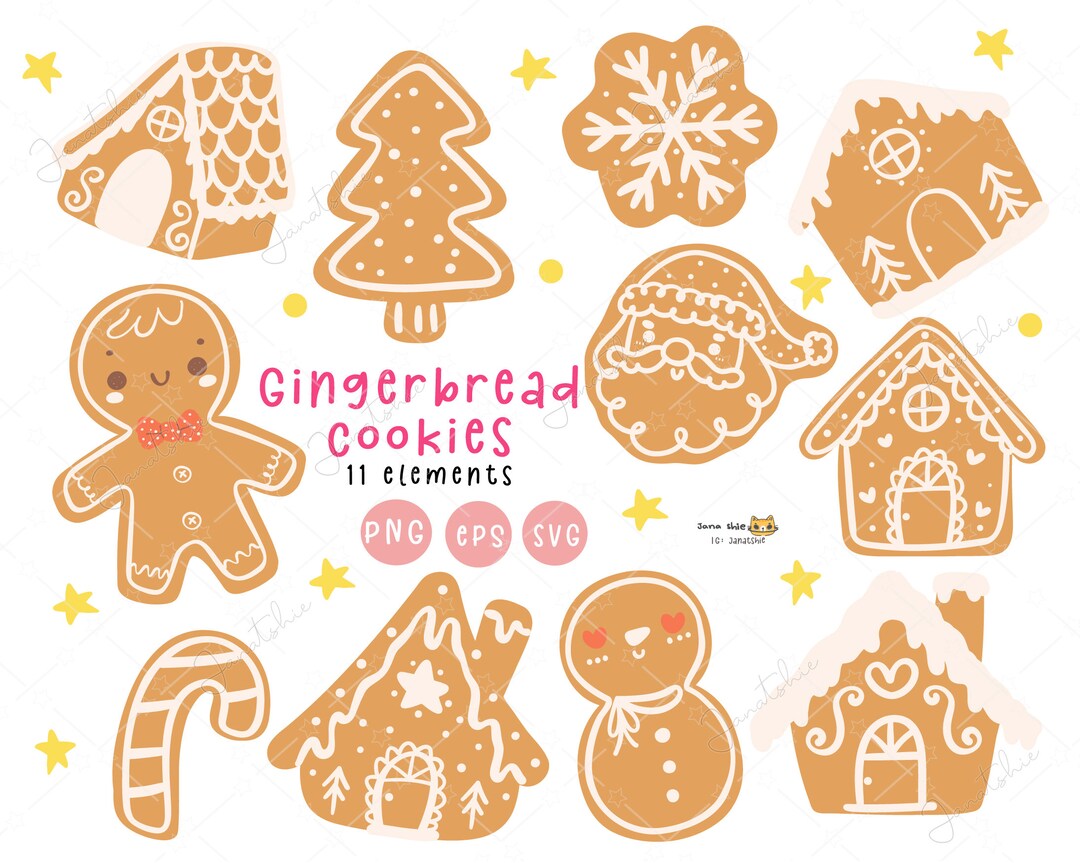 Christmas Gingerbread Cookie SVG Clipart Set | Kawaii Christmas Svg ...