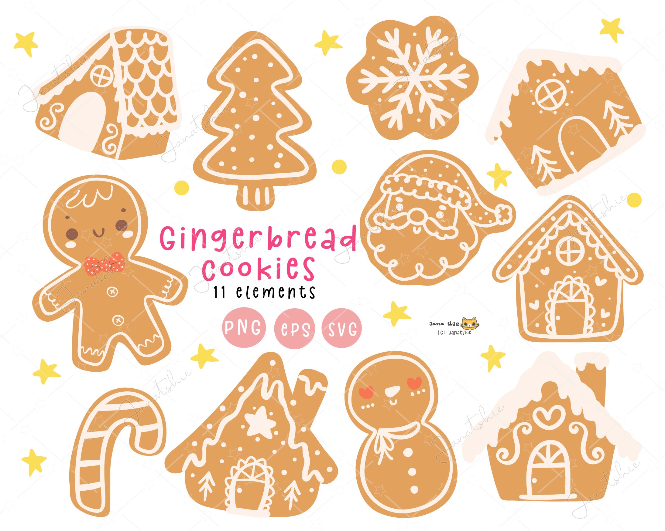 Christmas Gingerbread Cookie SVG Clipart Set Kawaii Christmas Svg ...