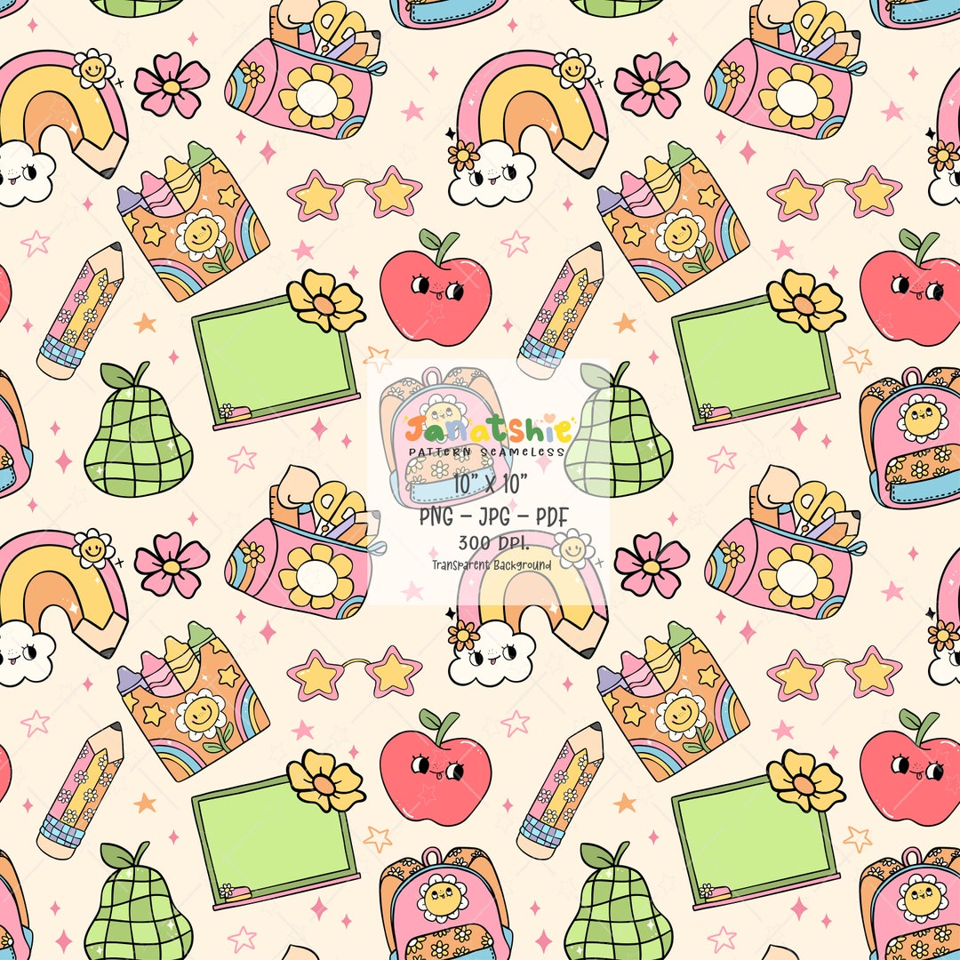 Back to School Pattern Seamless File Retro Groovy Doodle Kid Teaching ...