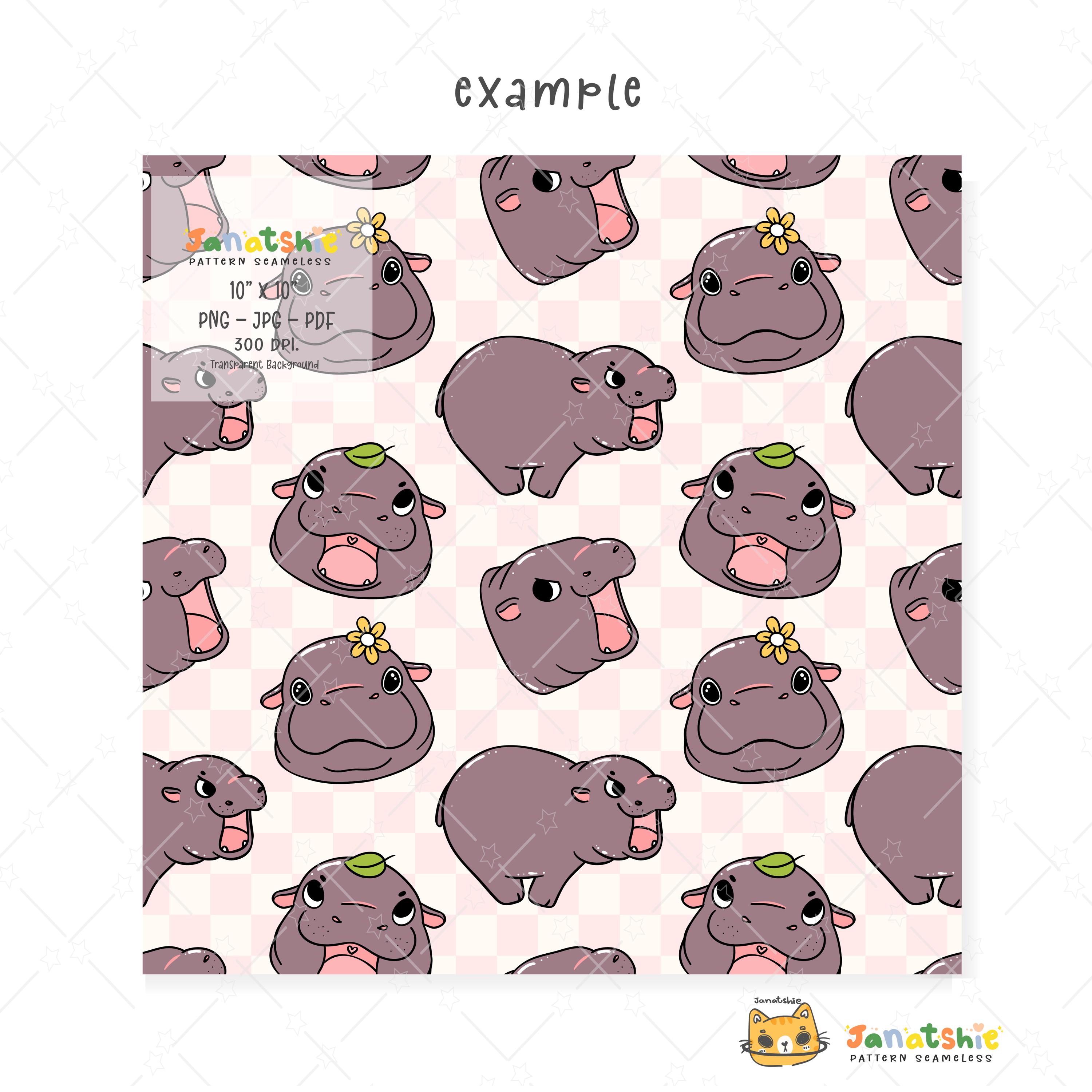 Baby Pygmy Hippo Seamless Pattern Baby Pygmy Hippo Repeat Background ...