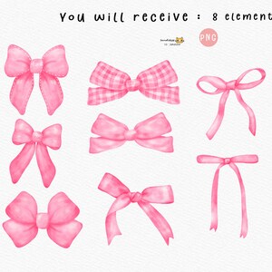 Hot Pink Coquette Ribbon Bow Watercolor Clipart: PNG Set (digital ...