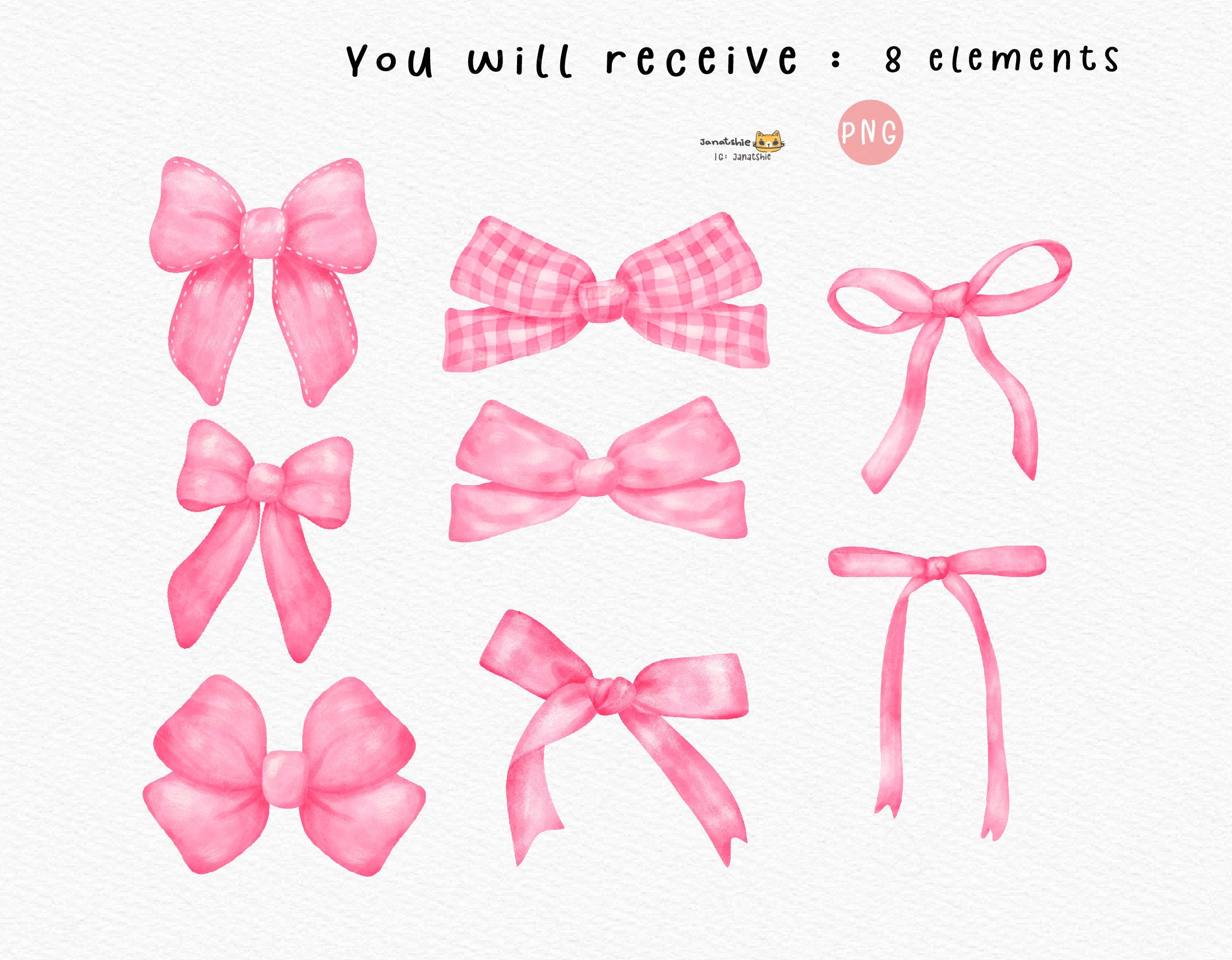 Hot Pink Coquette Ribbon Bow Watercolor PNG Set Elegant and Charming ...