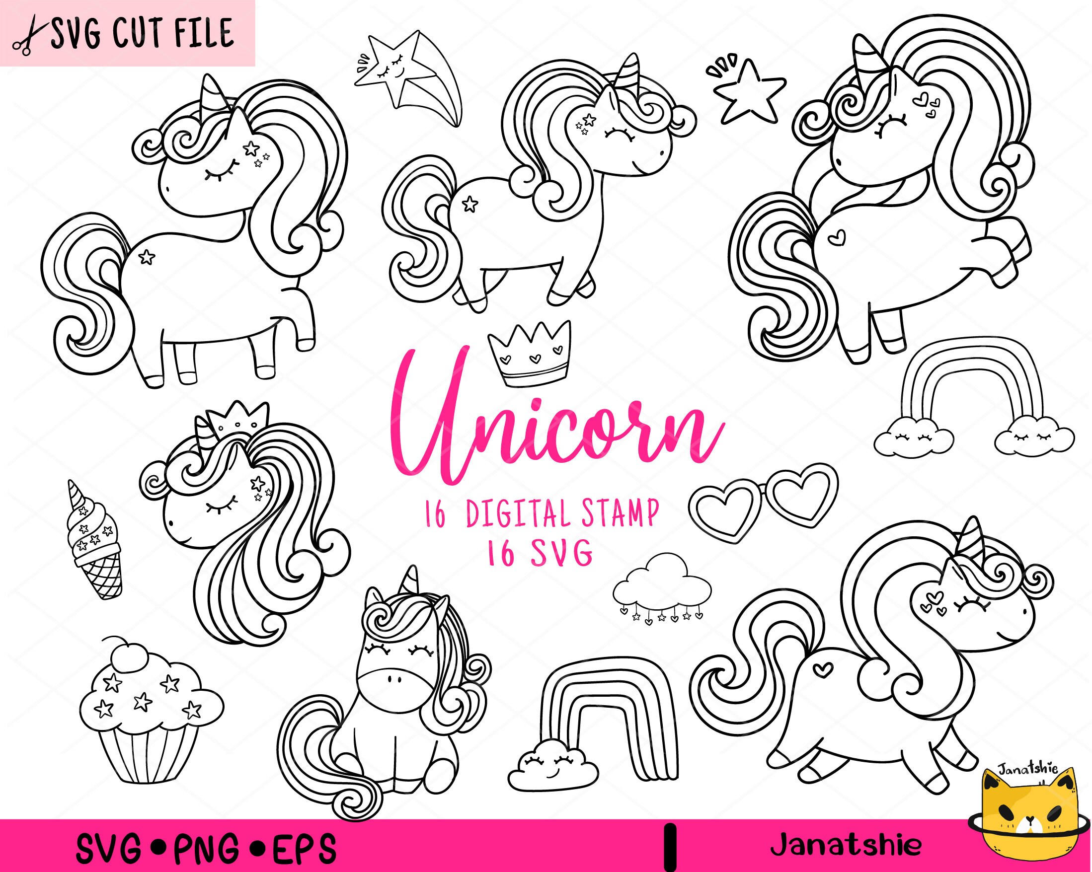 Rainbow Unicorn Clipart Set Baby Unicorn SVG Pony Coloring - Etsy