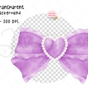 Purple Coquette Bow Clipart Set | Watercolor Ribbon & Cherry Heart Bow ...