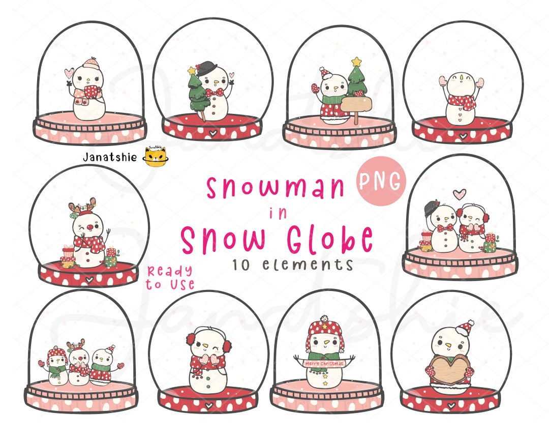 Kawaii Vintage Christmas Snowman Clipart Set, Cute Retro Snowman in ...