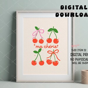 Hand Drawn Retro Coquette Red Cherries Ma Cherie Vintage Valentine PNG ...
