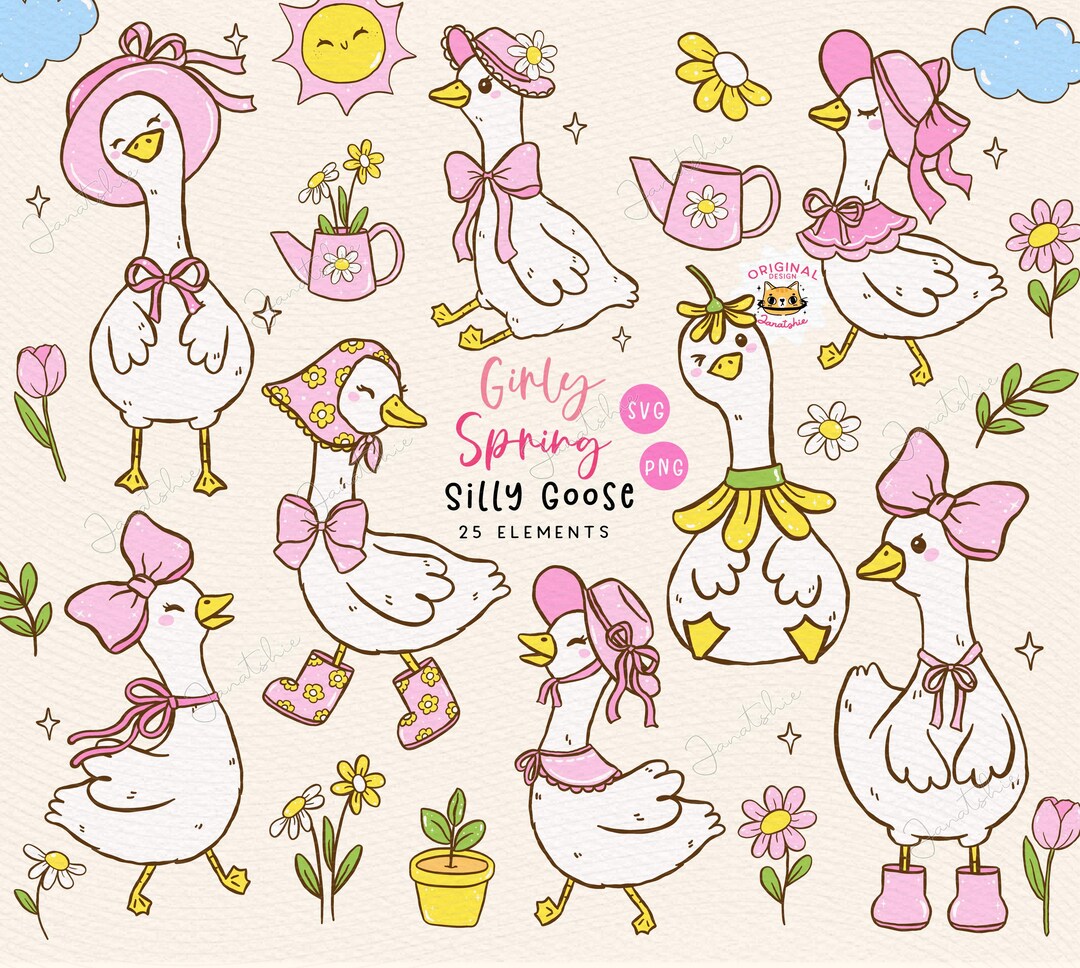 Cottagecore Goose Clipart Cute Spring Silly Goose SVG, Coquette Silly ...
