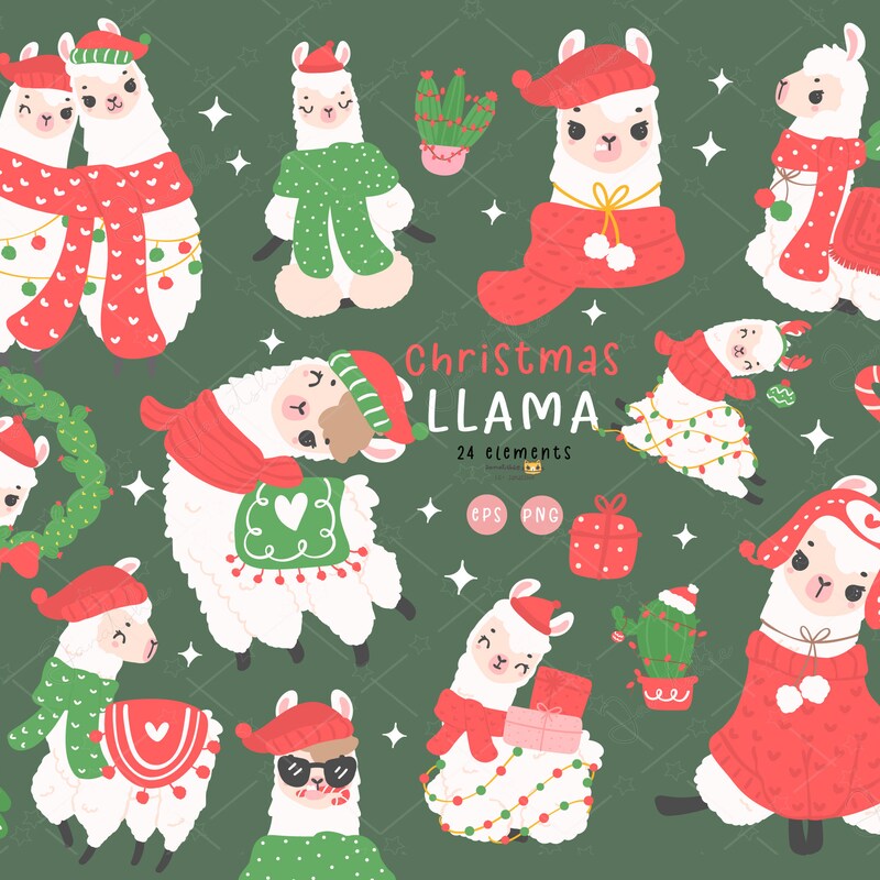 Cute Llama Clipart - Etsy
