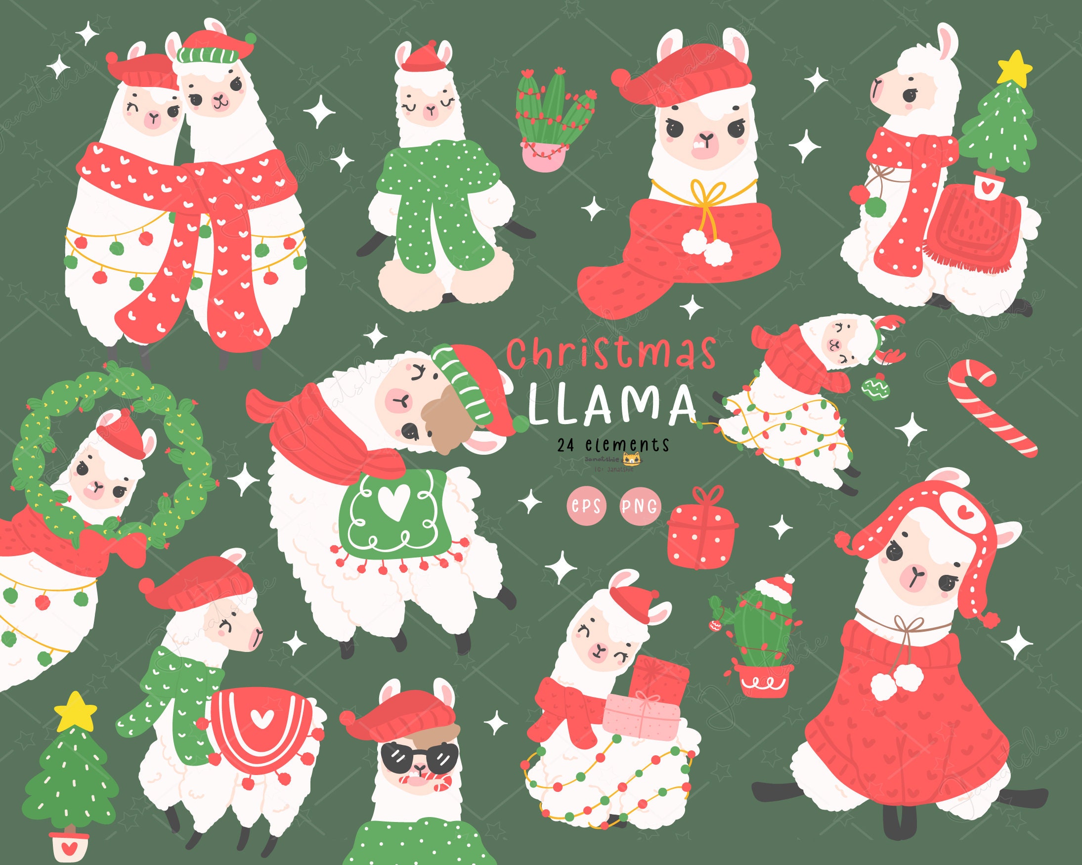 Christmas Llama PNG Clipart Set Cute Llama Cartoon Drawing - Etsy