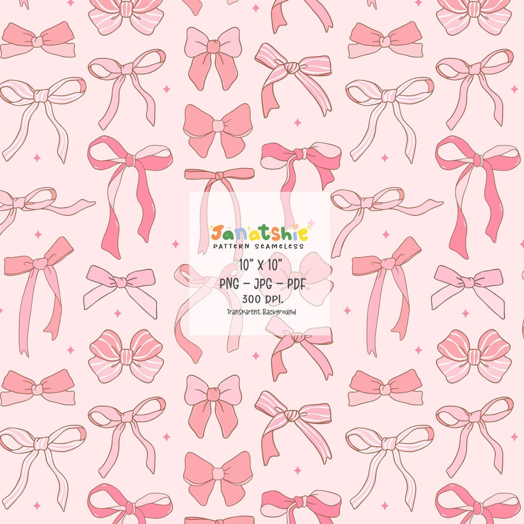 Coquette Bow Pattern Seamless File Cute Preppy Pink Ribbon Bow Doodle ...