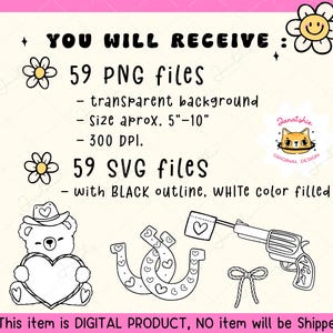 Retro Western Howdy Valentine Coloring Image Clipart Set Groovy Cowgirl ...