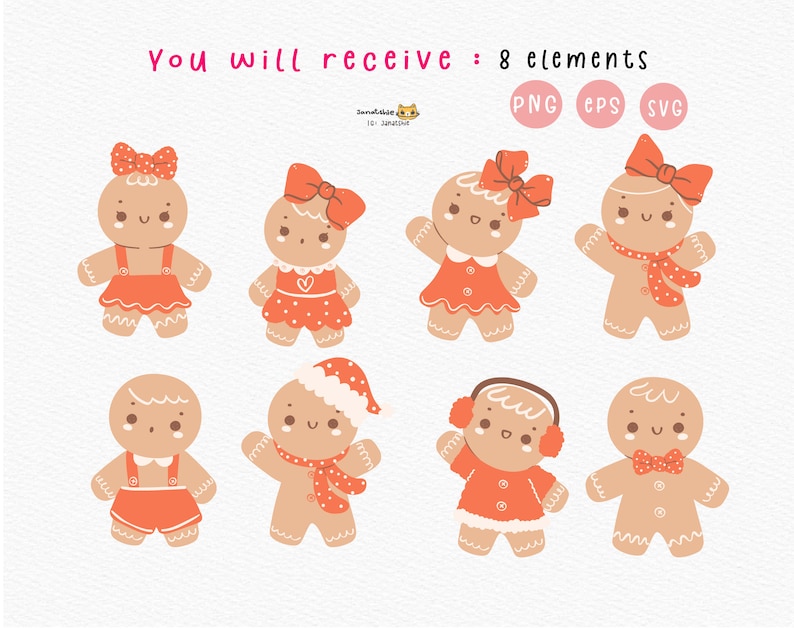 Gingerbread Boy and Girl Clipart Set: Kawaii Cookie SVG, PNG - Etsy