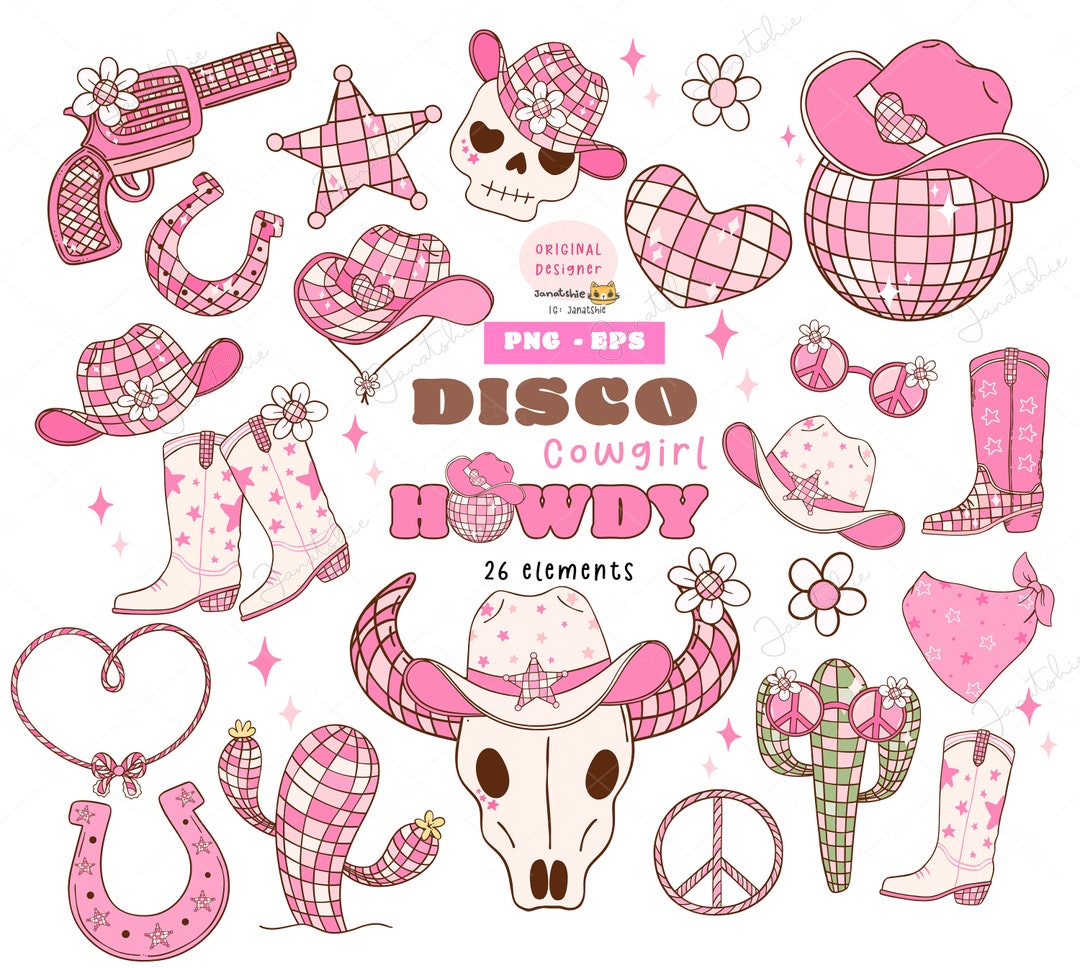 Disco Cowgirl Clipart: Retro Pink Cowboy Hat PNG EPS - Etsy