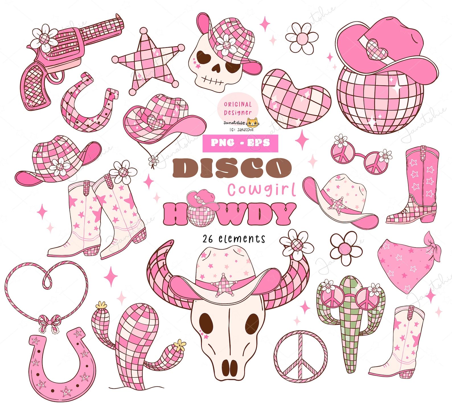 Disco Cowgirl Clipart: Retro Pink Cowboy Hat PNG EPS - Etsy