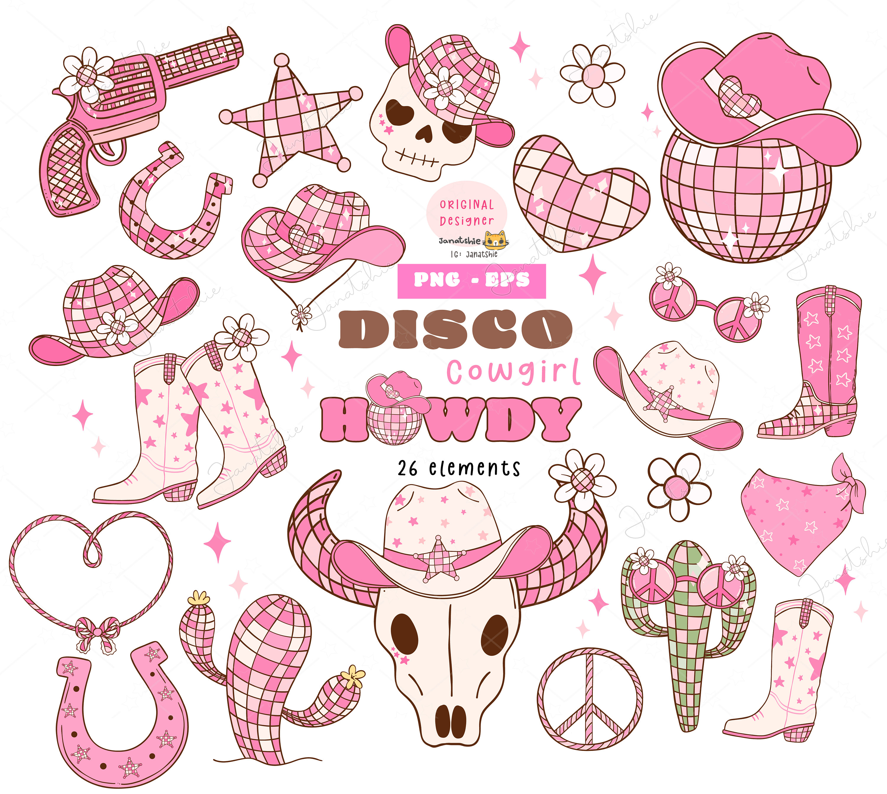 Disco Cowgirl Clipart: Retro Pink Cowboy Hat PNG EPS - Etsy