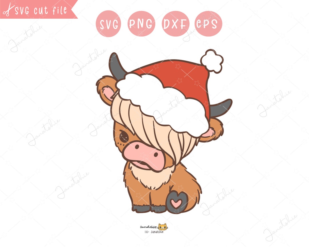 Christmas Highland Cow SVG With Santa Hat, Baby Christmas Cattle Cow ...