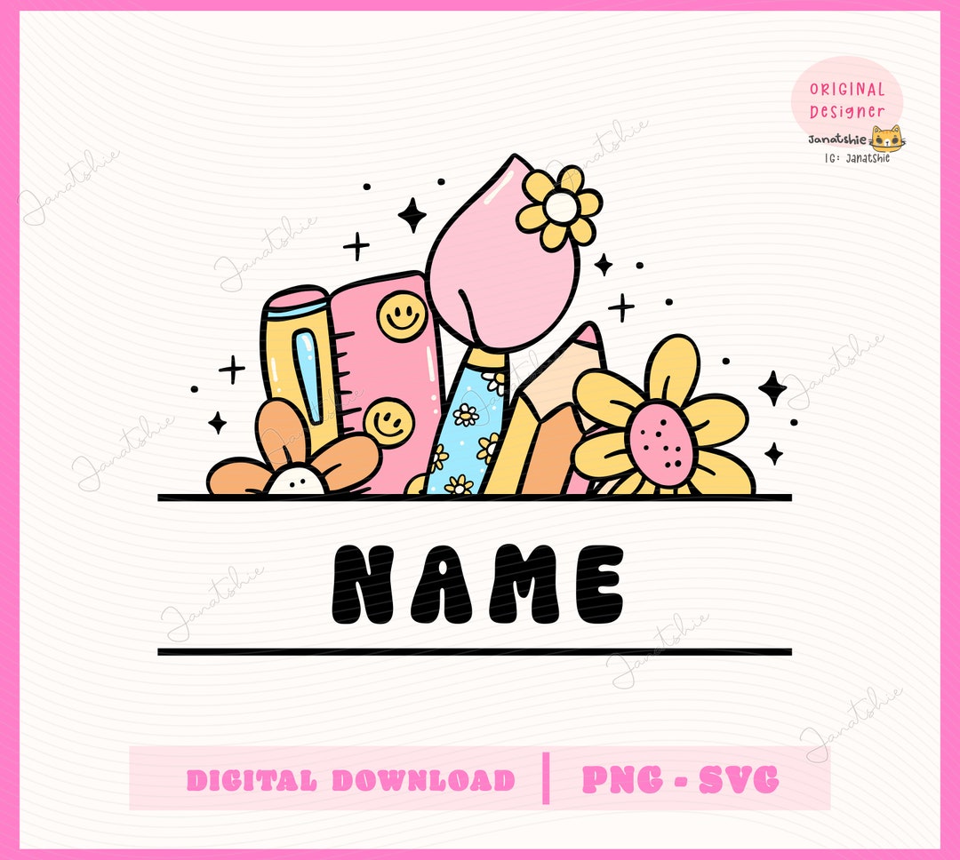 Retro Teacher Appreciation SVG: Groovy School Name Frame (PNG, Digital ...