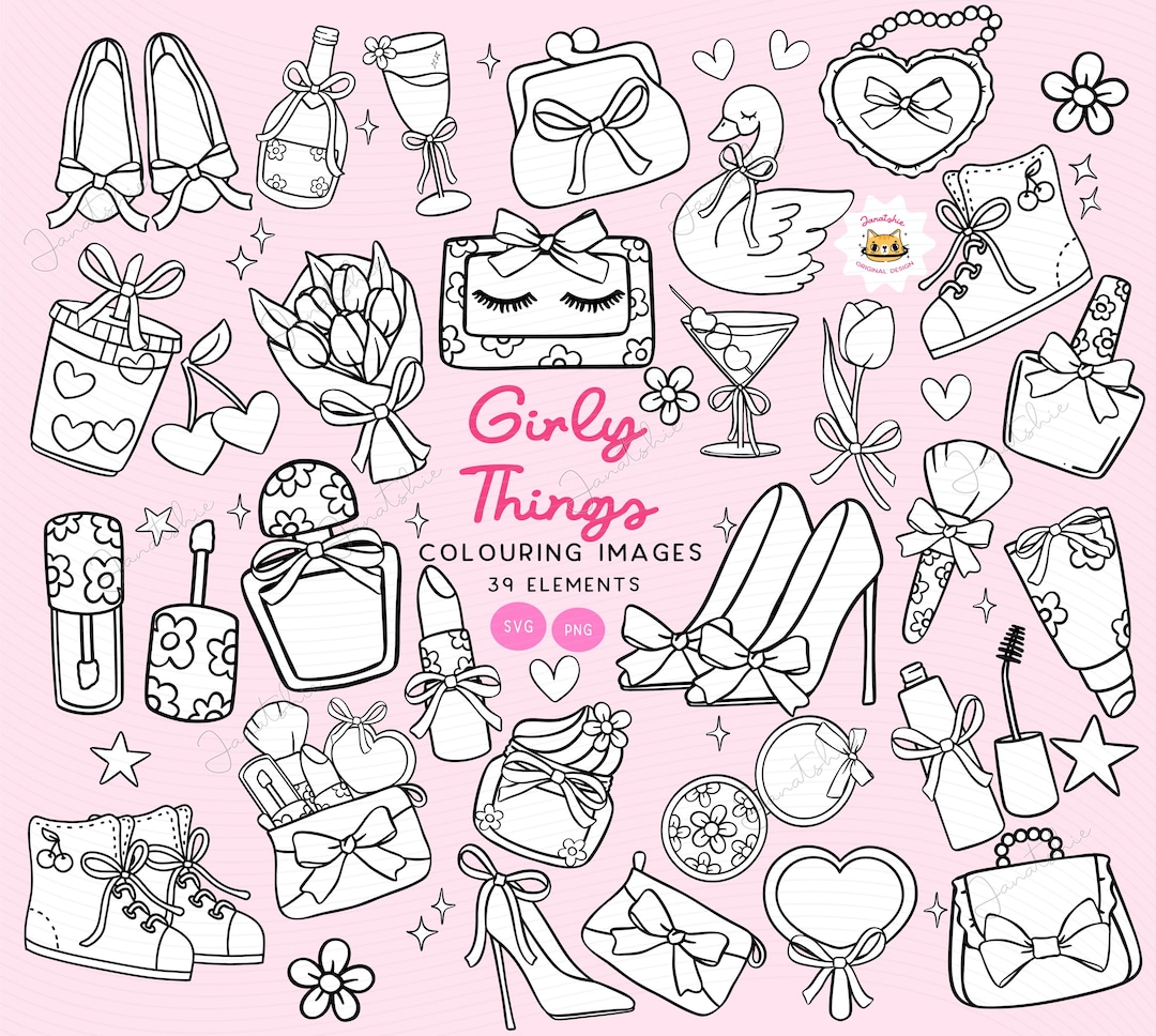 Bold and Easy Girly Things Coloring Image Clipart Coquette Girly Stuff ...
