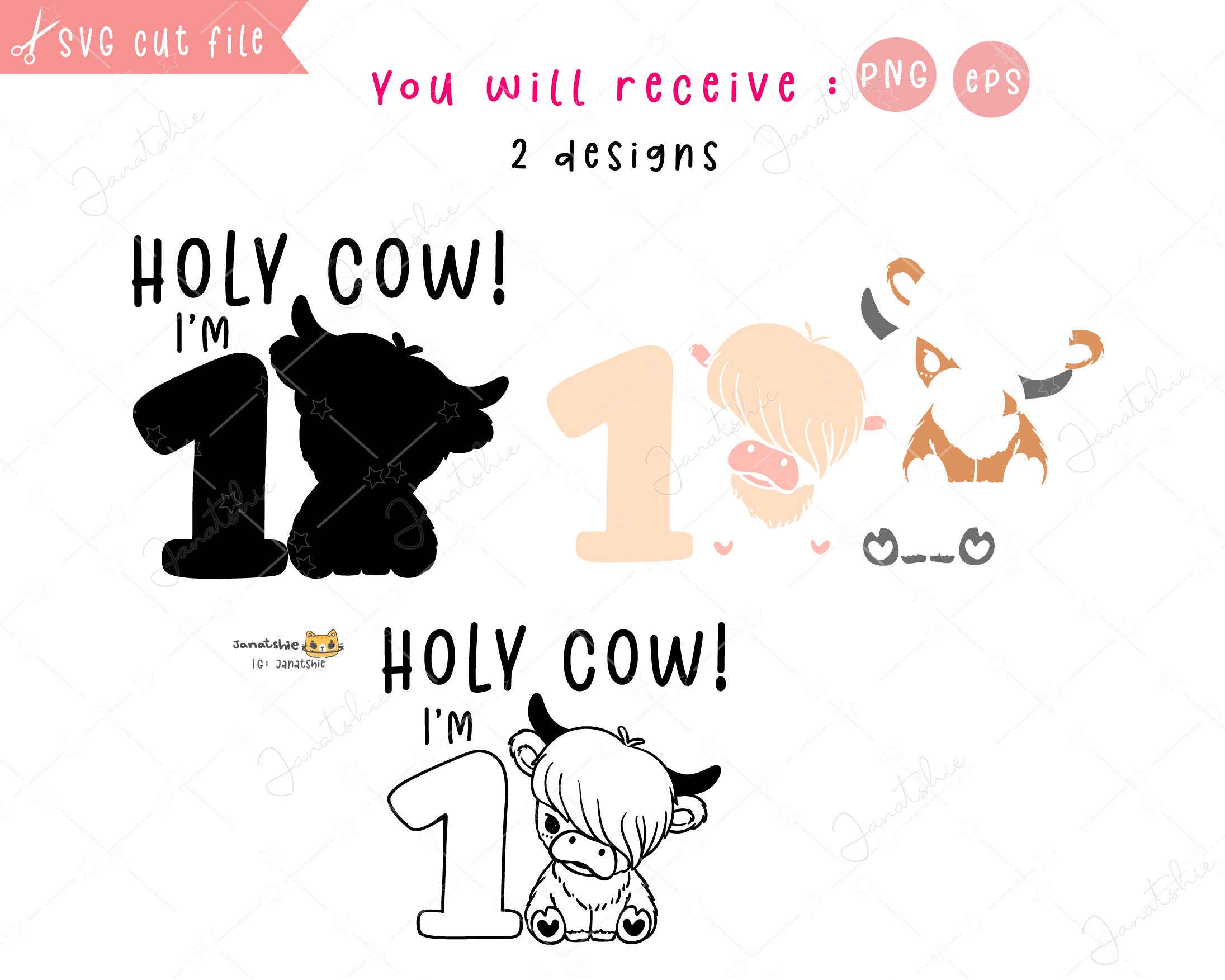 Holy Cow I'm One, Highland Cow First Birthday Clip Art, Baby Cow SVG ...