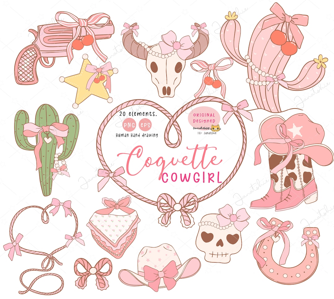Coquette Cowgirl Png Clipart Set Western Cowgirl Png Soft Girl Clipart Cowgirl Aesthetic