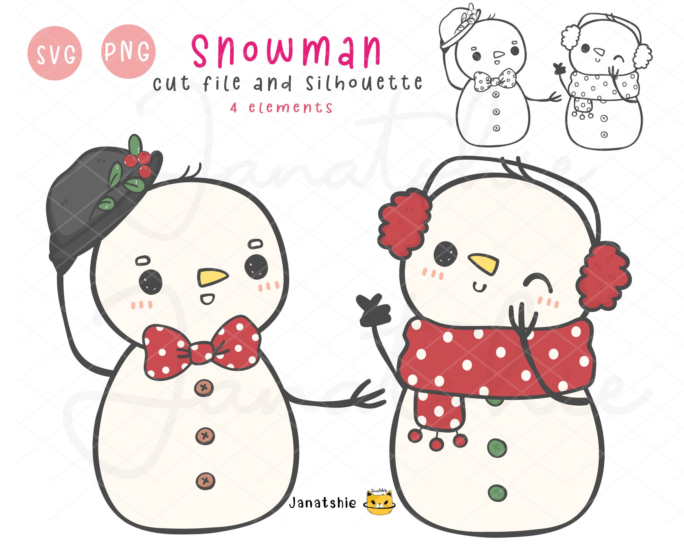 Cute Snowman SVG Cut File for Christmas Kawaii Holiday - Etsy