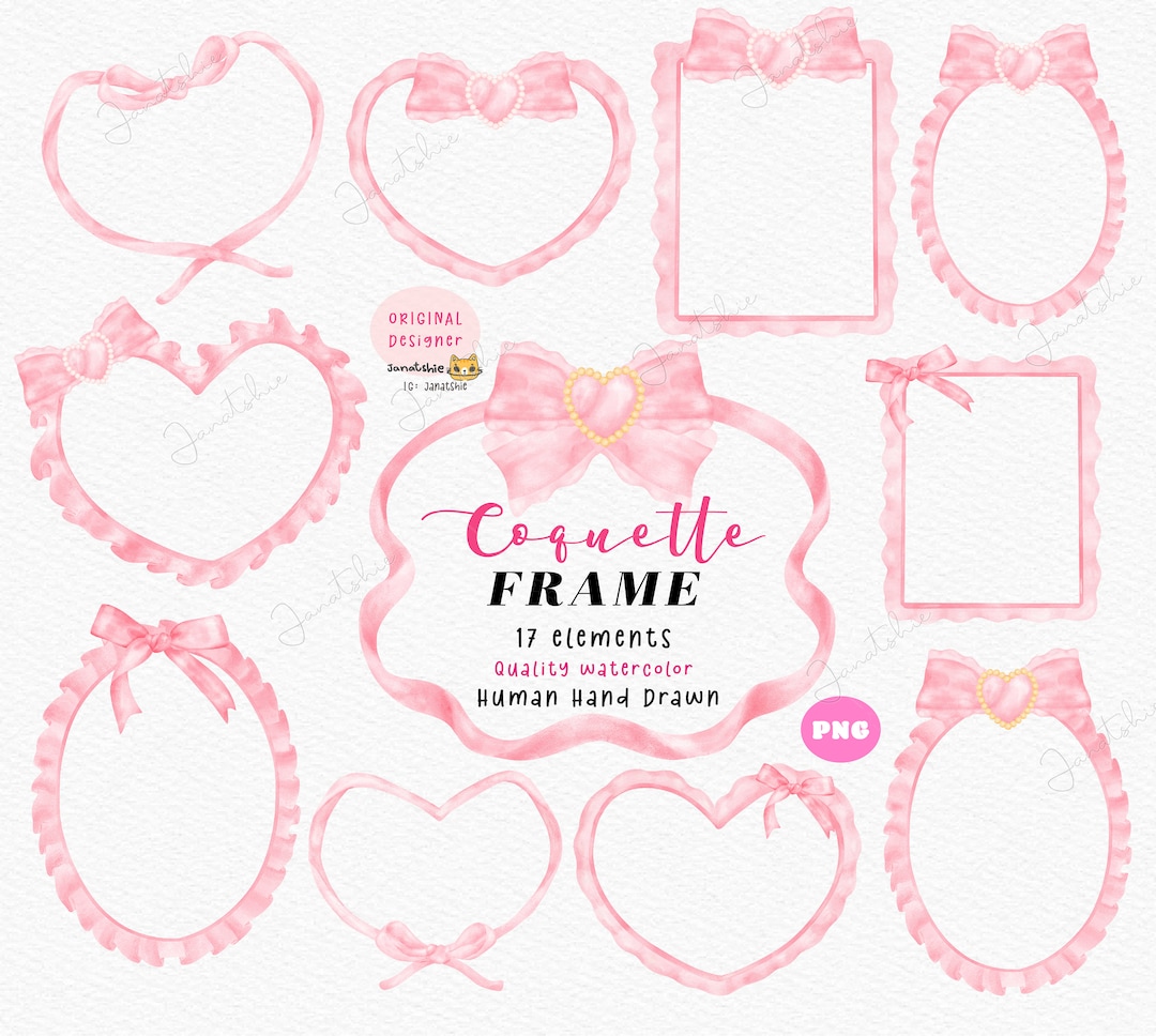 Pink Watercolor Coquette Frames and Rococo Bow Clipart (PNG) - Etsy