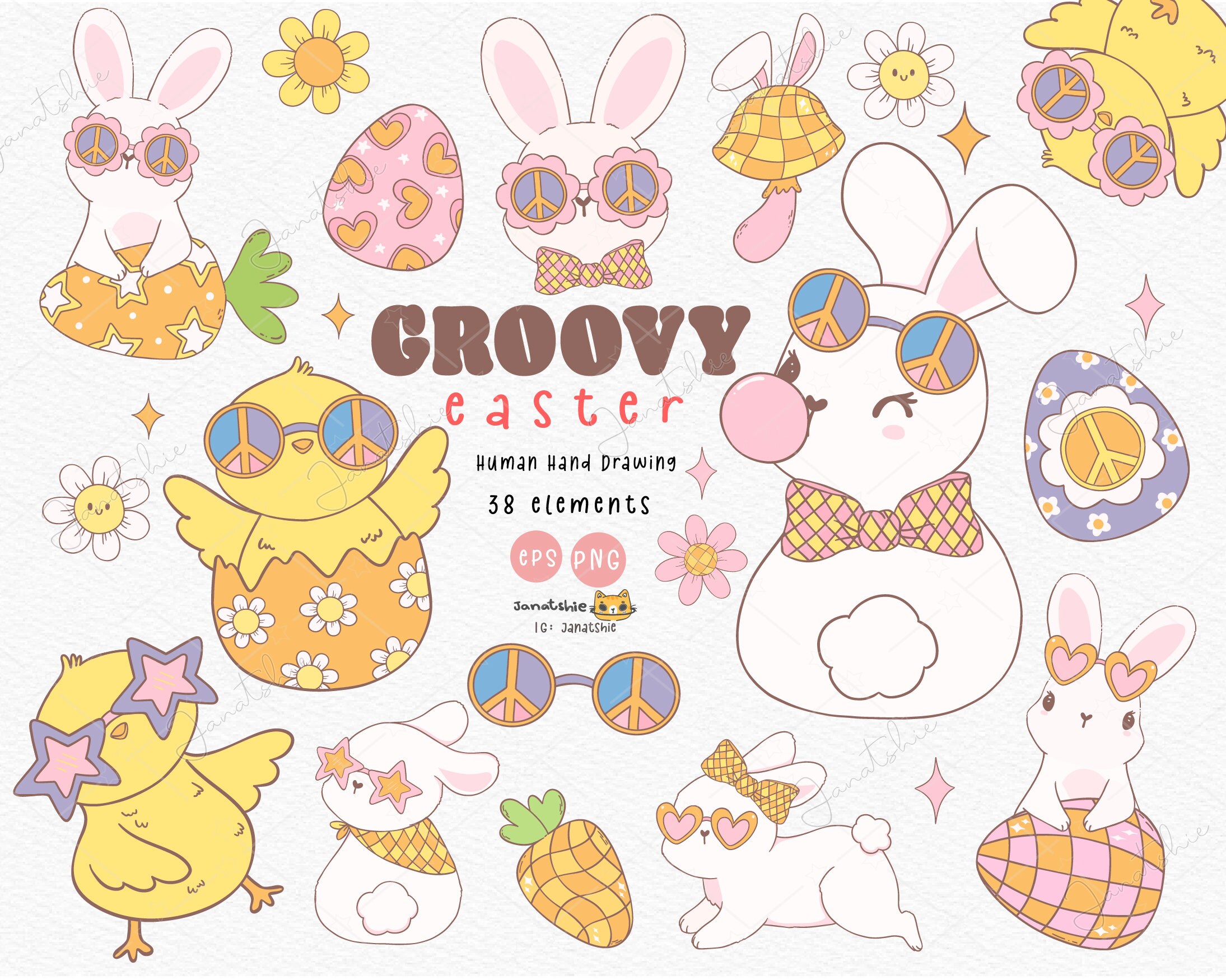 Groovy Retro Easter PNG, Disco Spring Bunny Png, Groovy Easter Png ...