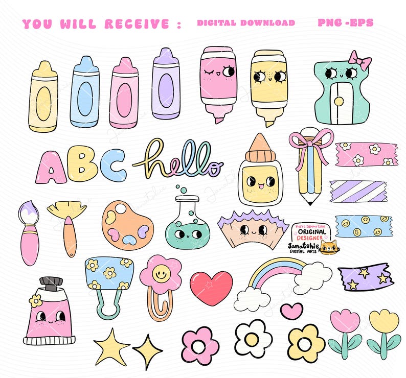Pastel Back to School Png, Pastel School Supplies Clipart Set, Retro ...
