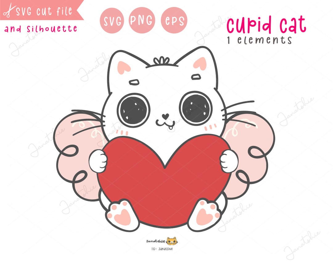 Monogram Cat Svg, Valentine Cat Svg, Cat With Heart Svg, Cupid Cat ...