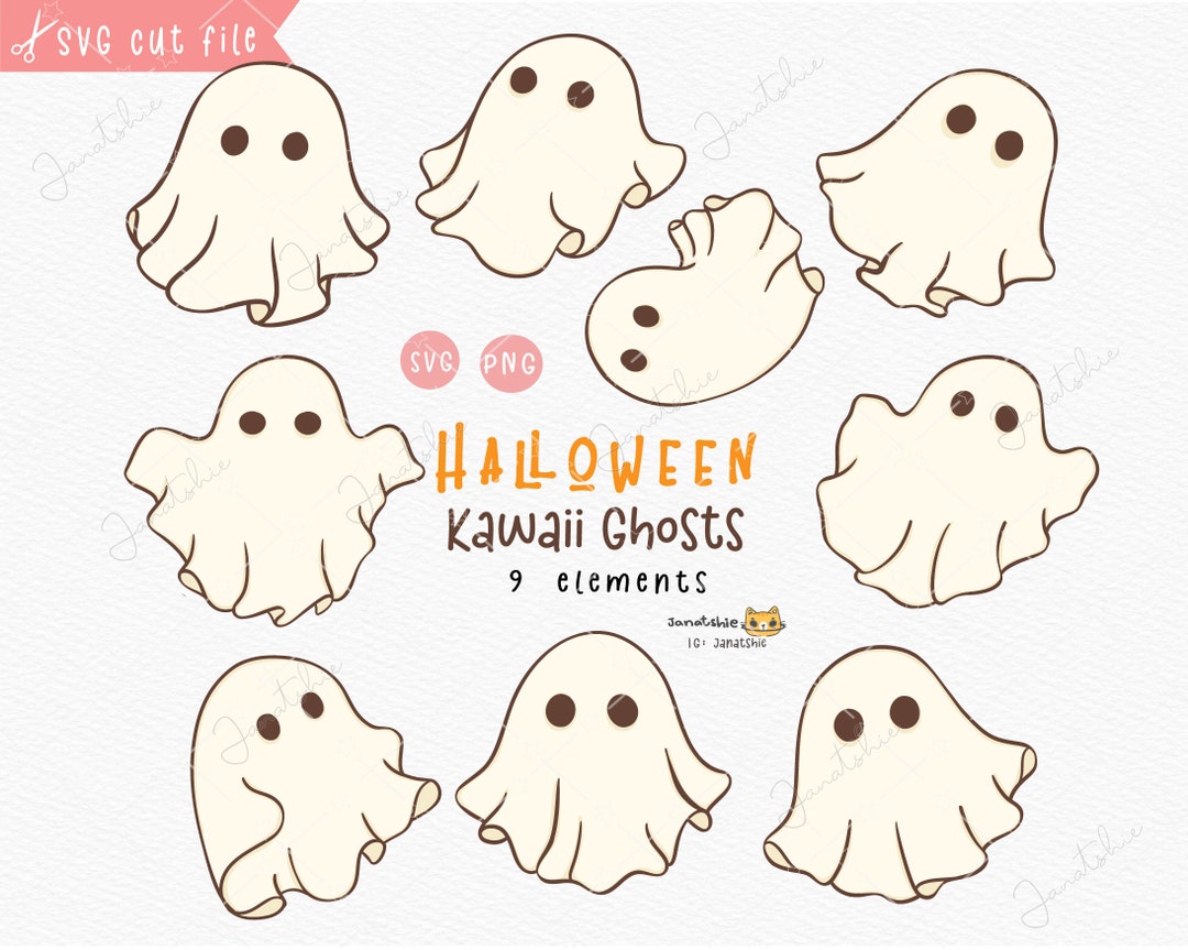 Cute Halloween Ghost Set | Kawaii Clip Art Hand Drawings | Cartoon ...