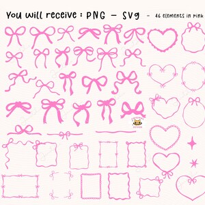 Retro Bow, Wavy Frames & Borders, Whimsical Hand Drawn Doodle Valentine ...