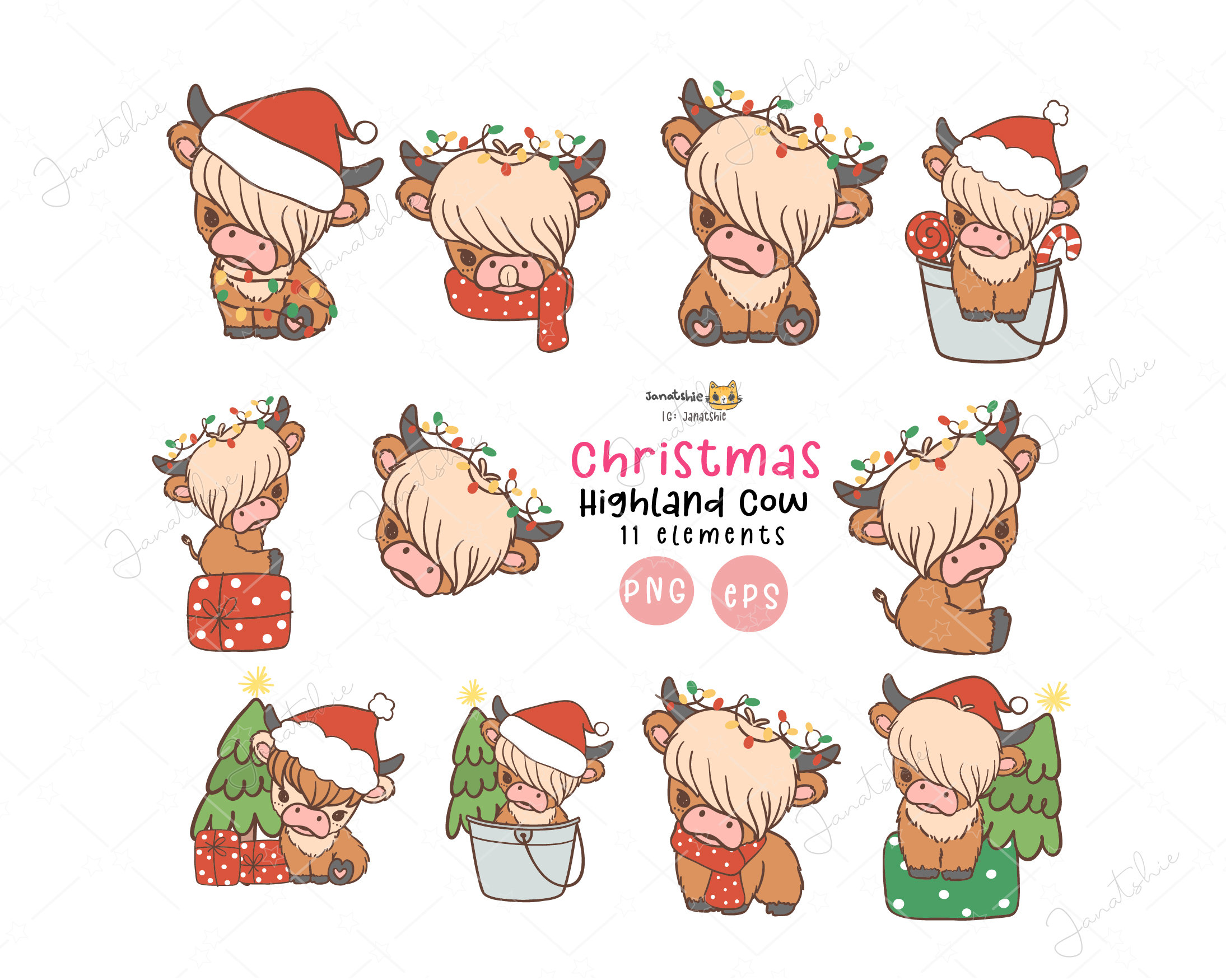 Christmas Highland Cow SVG Clipart, Highland Cow With Santa Hat Png ...