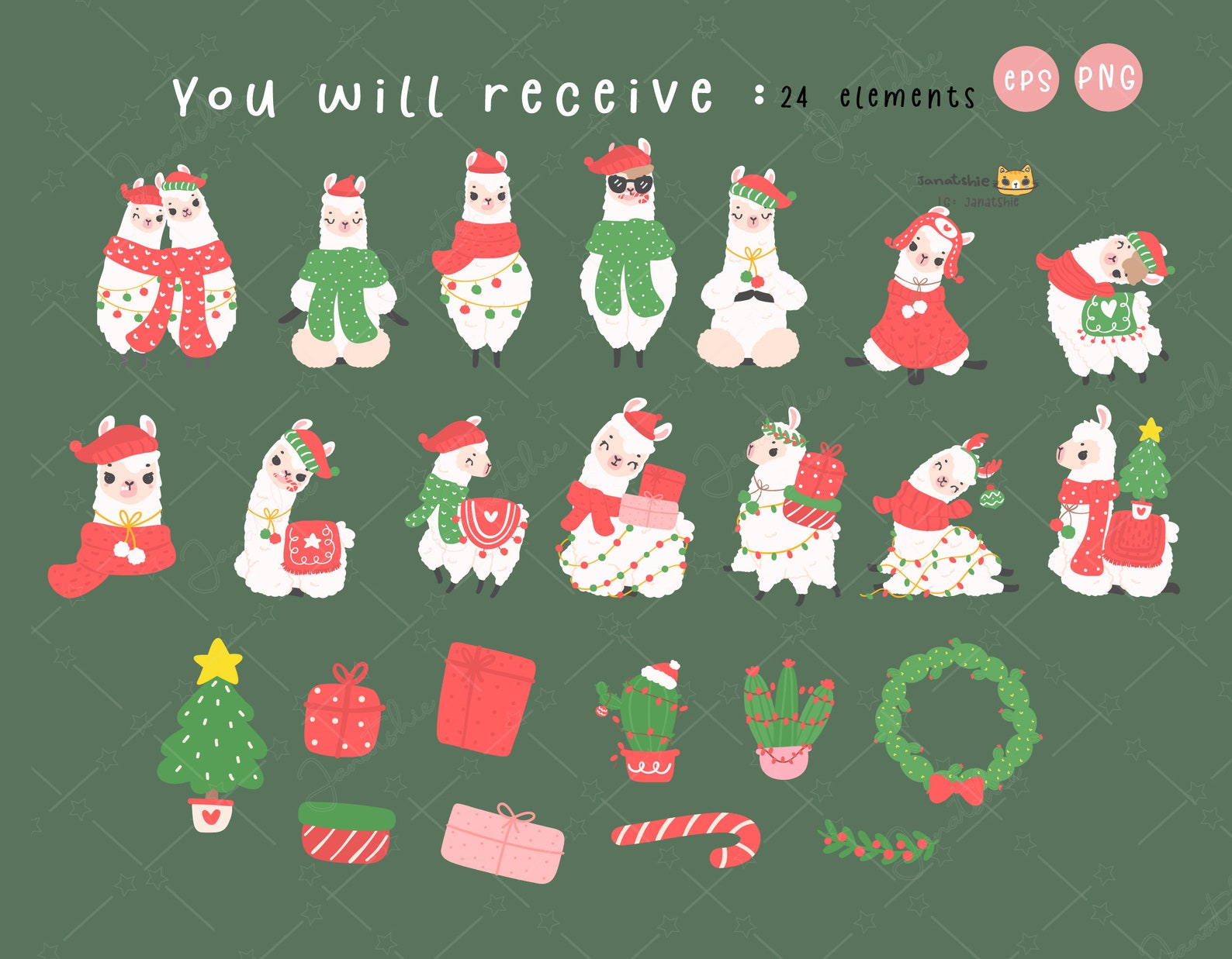 Christmas Llama PNG Clipart Set Cute Llama Cartoon Drawing - Etsy