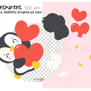 Cute Baby Penguin Clipart Svg Set, Valentine Penguin With Heart Png ...