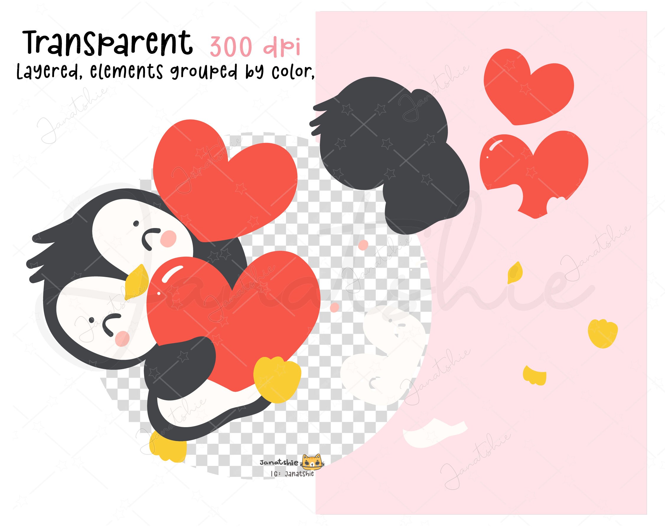 Valentine Penguin Clipart SVG Set, Cartoon Animal PNG, EPS (digital ...
