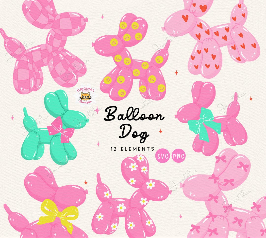 Retro Pink Balloon Dog Clipart: Coquette Bow SVG PNG (digital Print) - Etsy