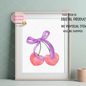 Purple Coquette Bow Clipart Set | Watercolor Ribbon & Cherry Heart Bow ...