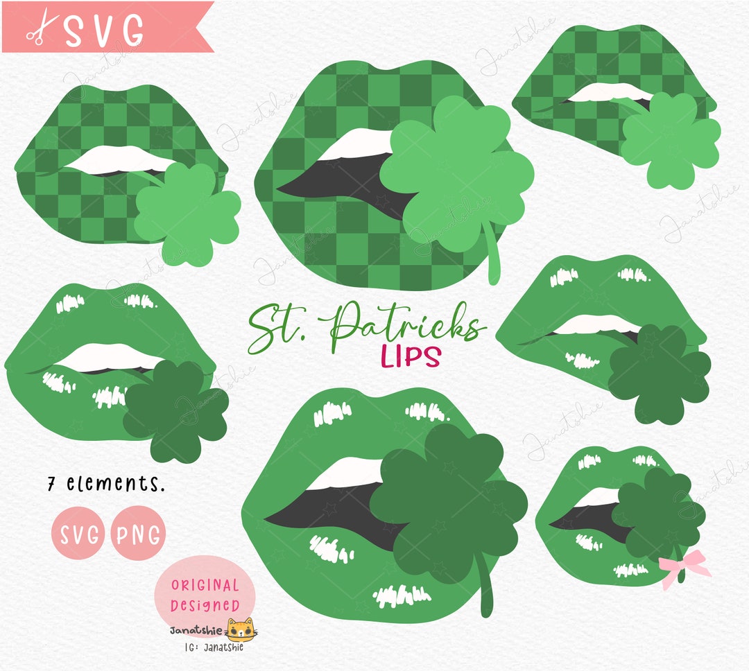 Disco St Patricks Lips Svg Lips With Shamrock Png St Pattys Lips Svg