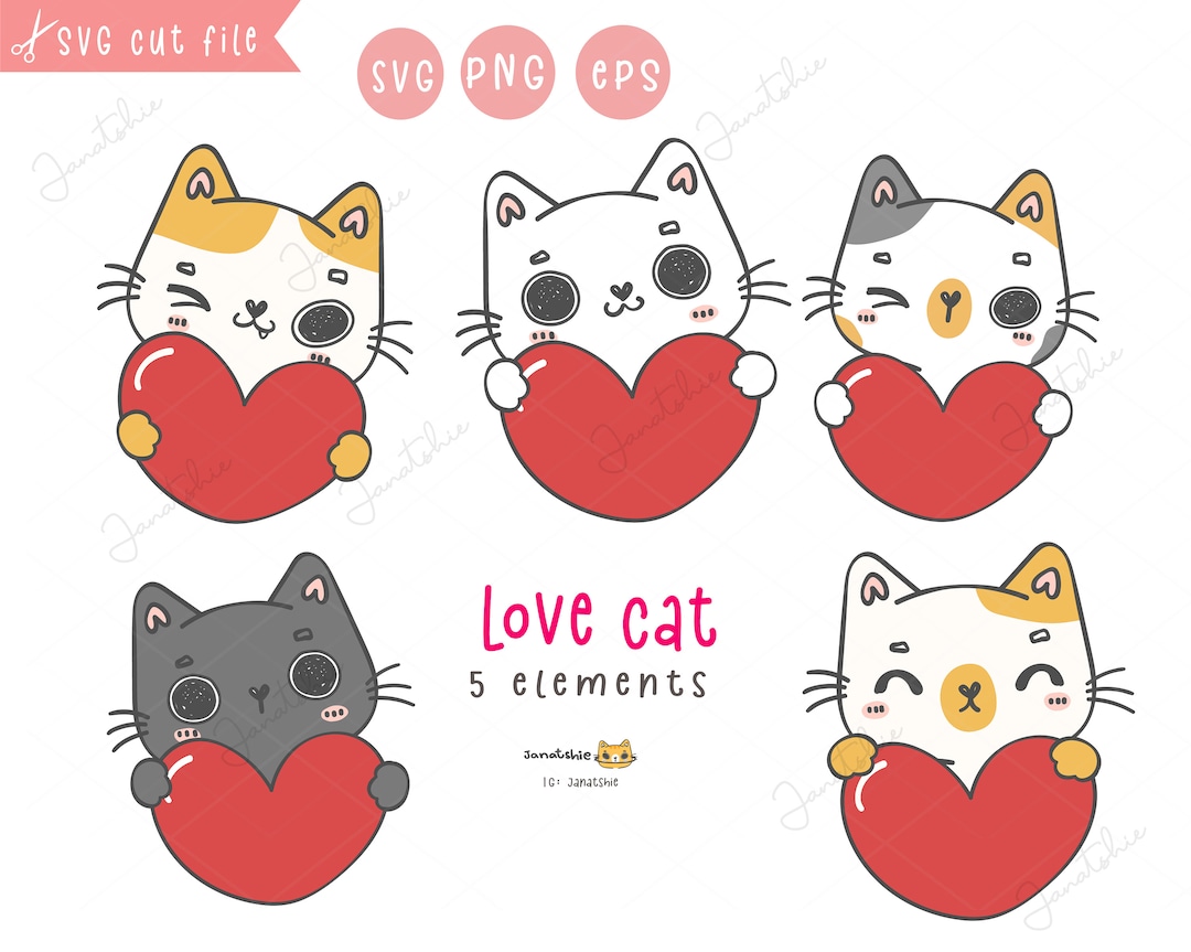 Cute Valentine Cat Svg Cut File, Cat Valentine Hug Heart Svg Valentine ...