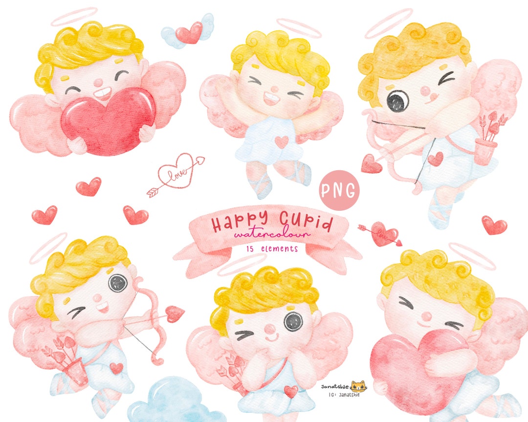 Cupid Watercolor PNG Clipart, Valentine Clipart Set, Baby Angel Cupid ...