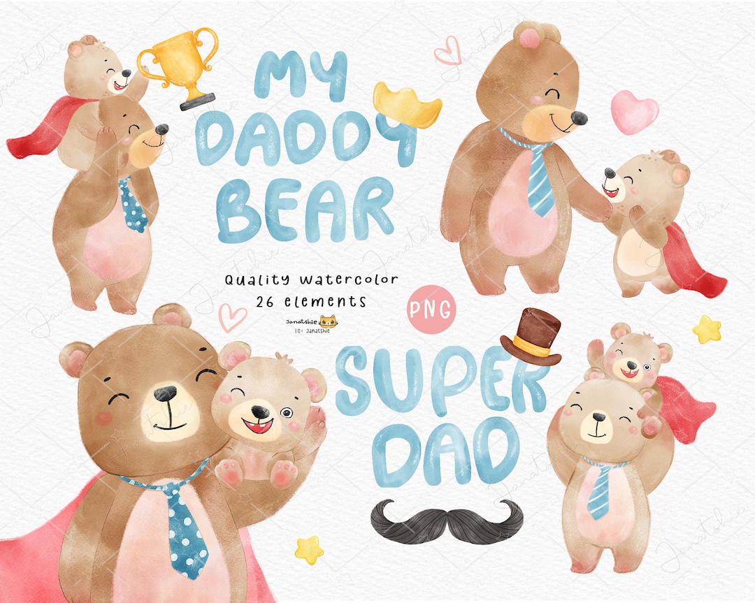 Fathers Day Bear Clipart Daddy Bear and Baby Watercolor PNG, Papa Bear ...