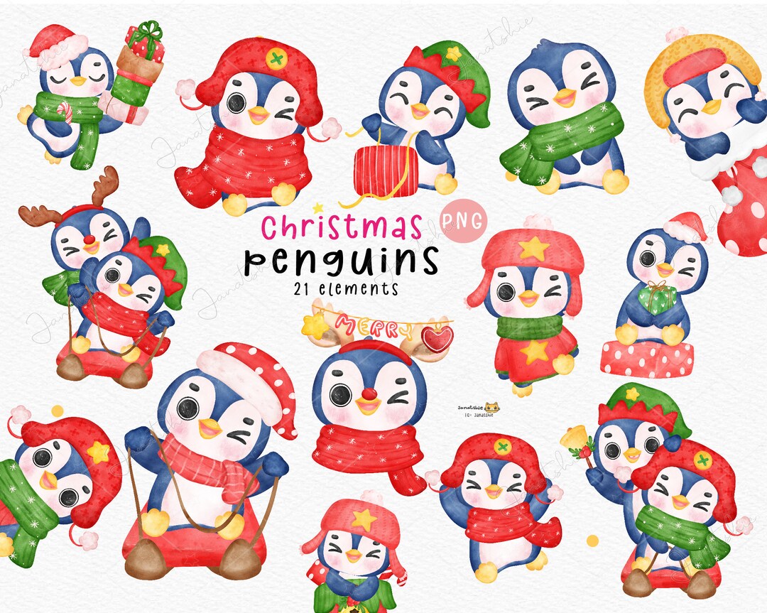 Vintage Christmas Penguin Clipart Winter Penguin Christmas Animal ...