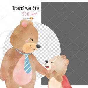Fathers Day Bear Clipart Daddy Bear and Baby Watercolor PNG, Papa Bear ...
