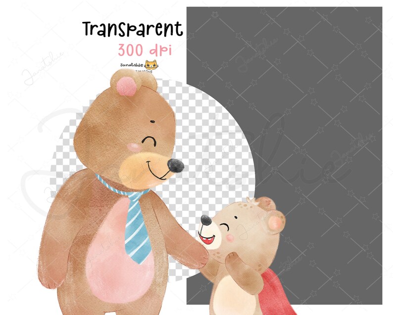 Fathers Day Bear Clipart: Daddy and Baby Watercolor PNG Set - Etsy