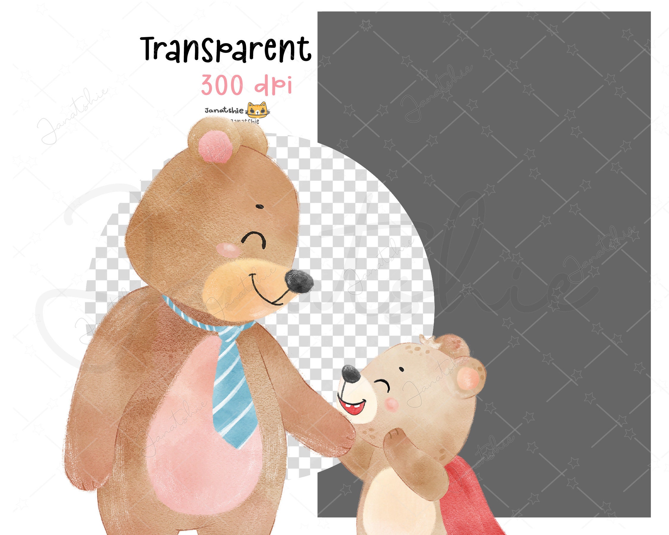 Fathers Day Bear Clipart: Daddy and Baby Watercolor PNG Set - Etsy