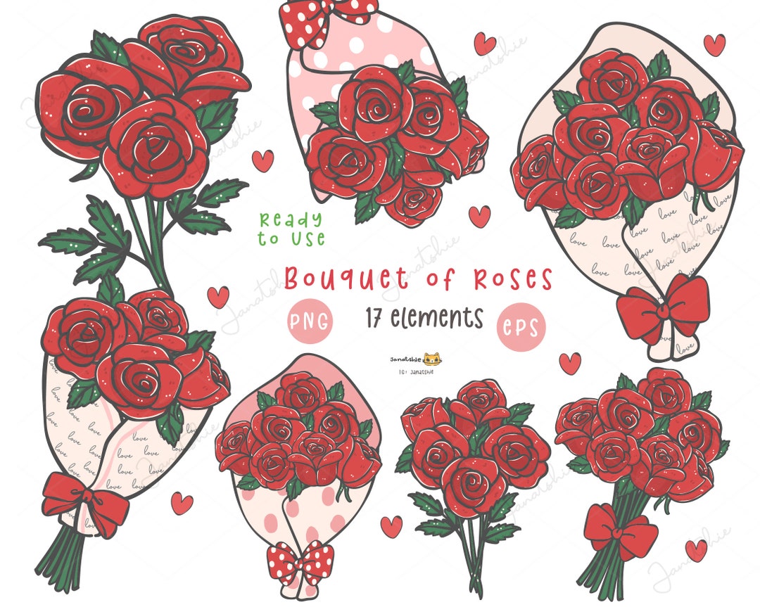 Cute Red Roses Clipart, Love Valentine Rose Bouquet, Romantic Flower ...