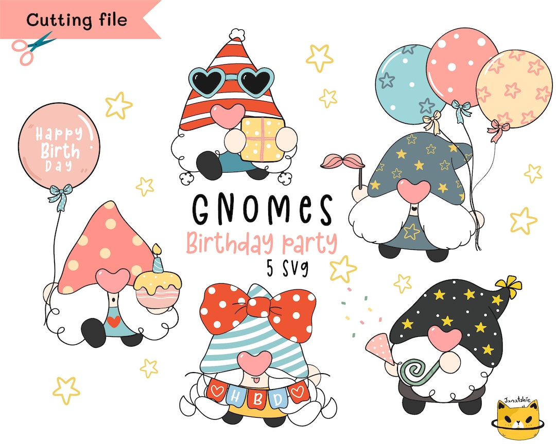 Happy Birthday Gnome Svg Clipart Set Nordic Gnome Birthday Party ...